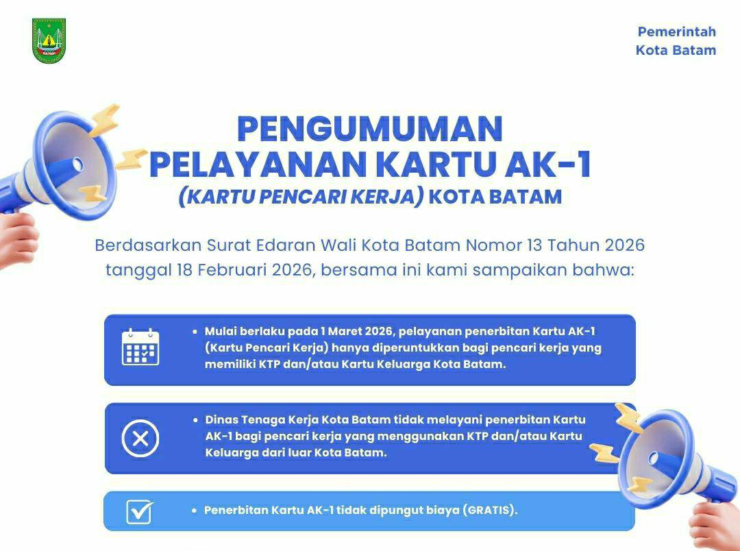 Disnaker Batam Stop Pembuatan Kartu Pencari Kerja Bagi KTP Luar Daerah ...